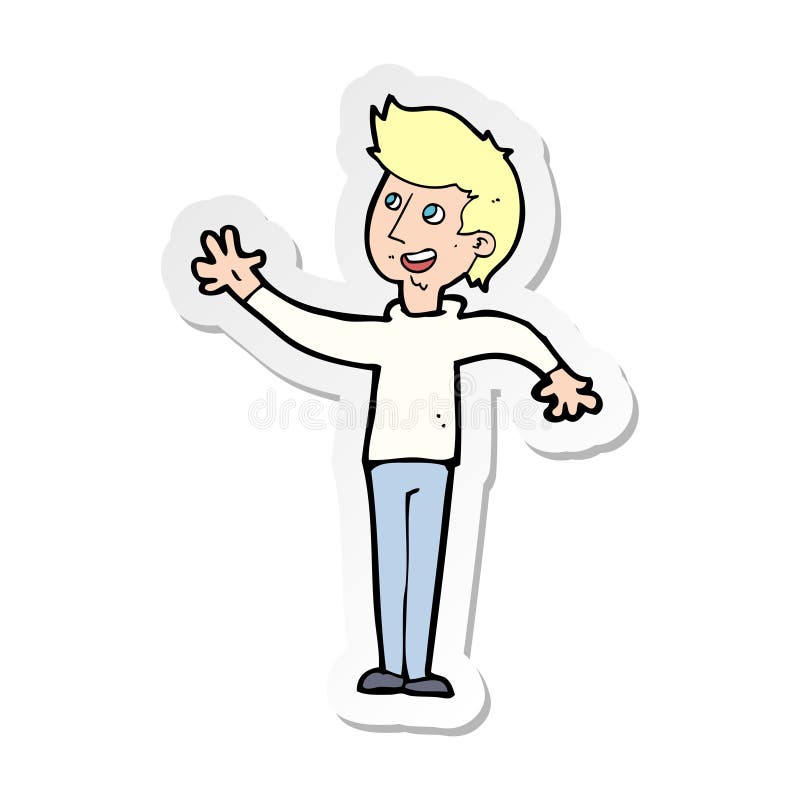 Sticker of a Cartoon Man Waving Stock Vector - Illustration of funny ...