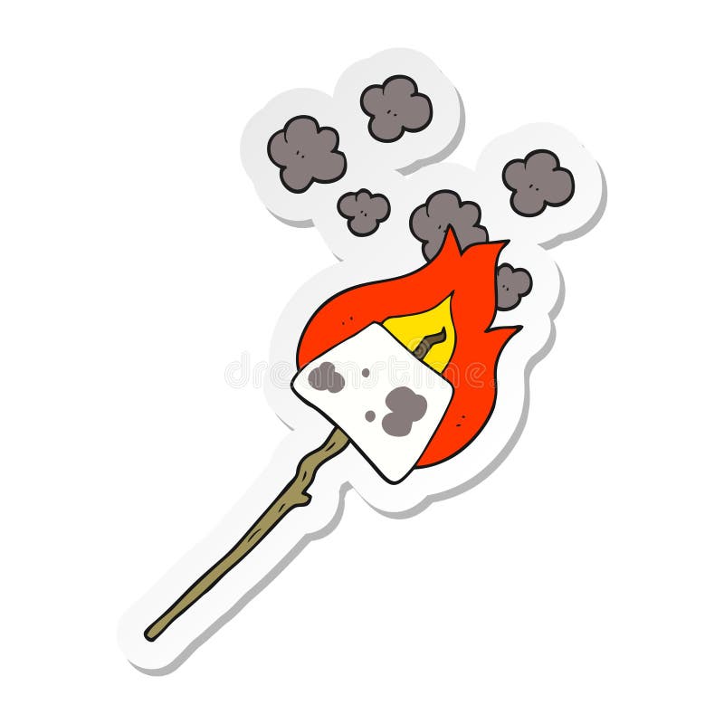 Sticker of a Cartoon Marshmallow on Stick Stock Vector - Illustration ...