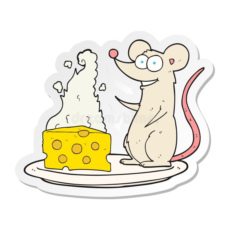 Sticker of a Cartoon Mouse with Cheese Stock Vector - Illustration of ...