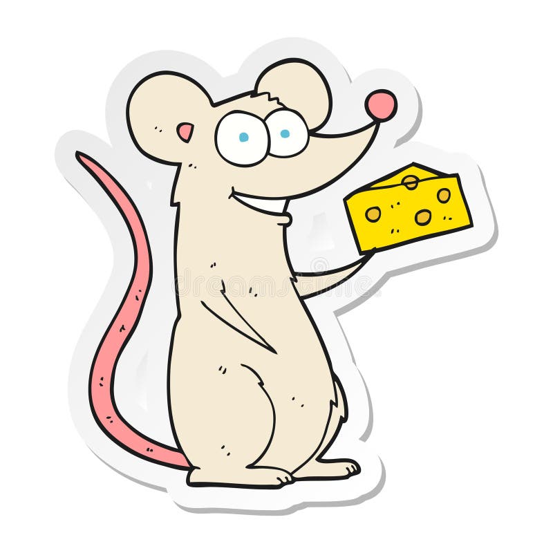 Sticker of a Cartoon Mouse with Cheese Stock Vector - Illustration of ...
