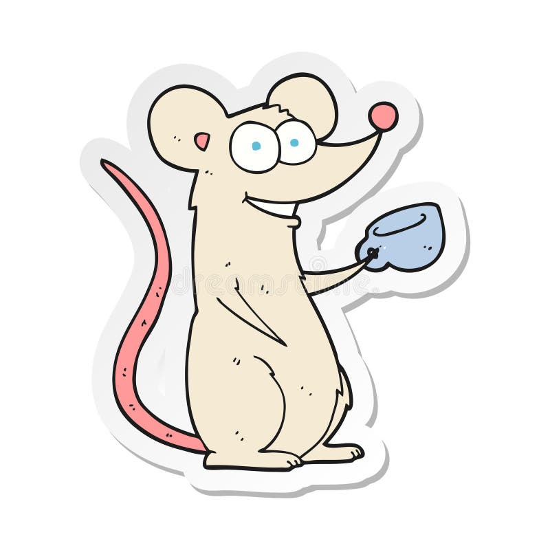 Sticker of a Cartoon Mouse with Cup of Tea Stock Vector - Illustration ...