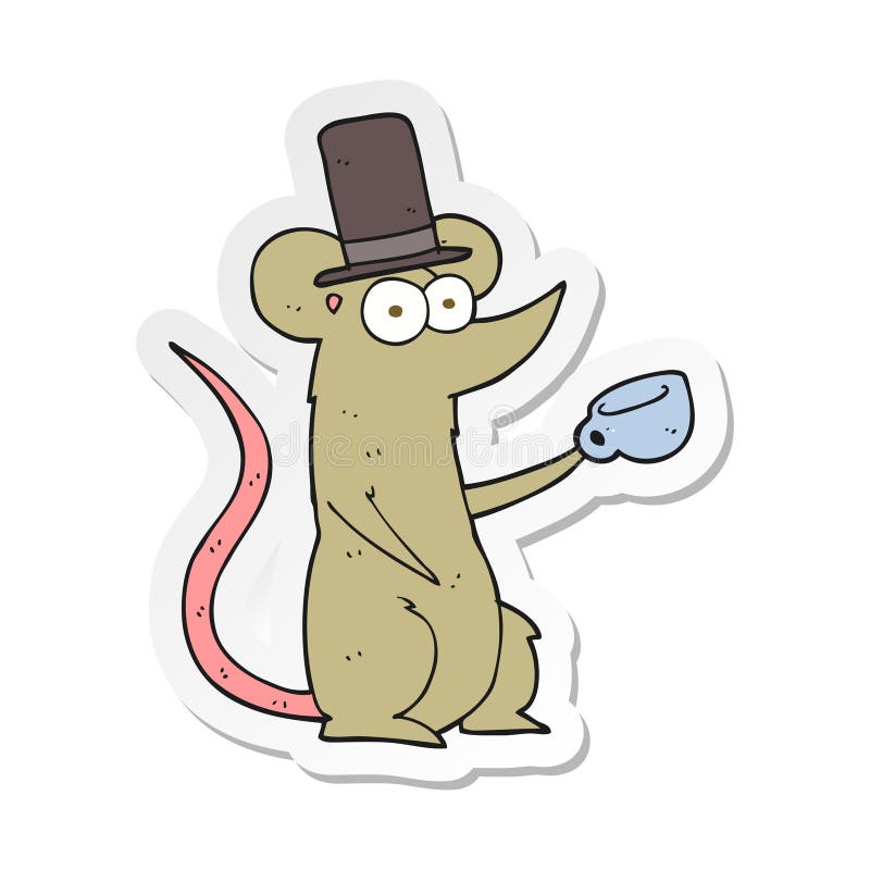 Sticker of a Cartoon Mouse with Cup and Top Hat Stock Vector ...