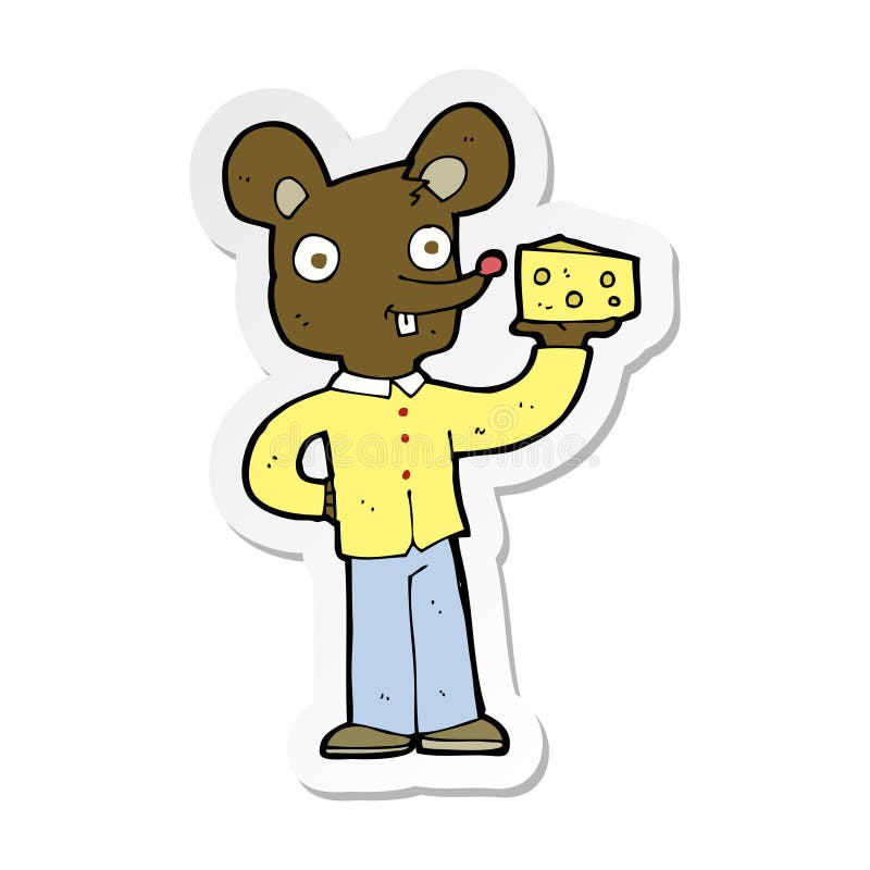 Sticker of a Cartoon Mouse Holding Cheese Stock Vector - Illustration ...