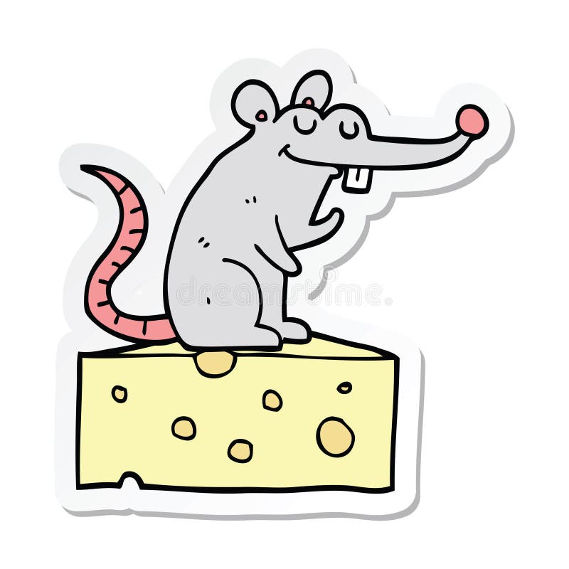 Sticker of a Cartoon Mouse Sitting on Cheese Stock Vector ...