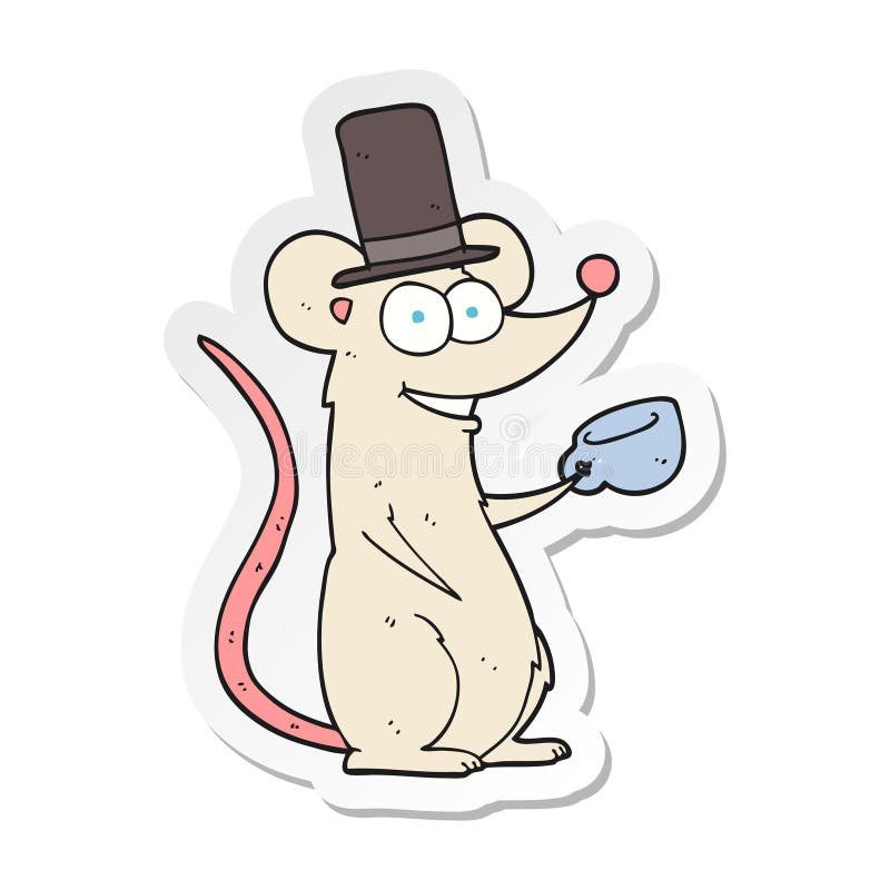 Sticker of a Cartoon Mouse with Teacup Stock Vector - Illustration of ...