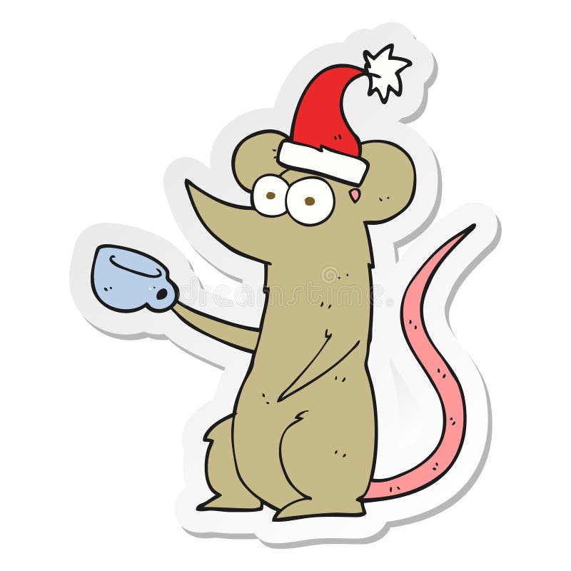 Sticker of a Cartoon Mouse Wearing Christmas Hat Stock Vector ...