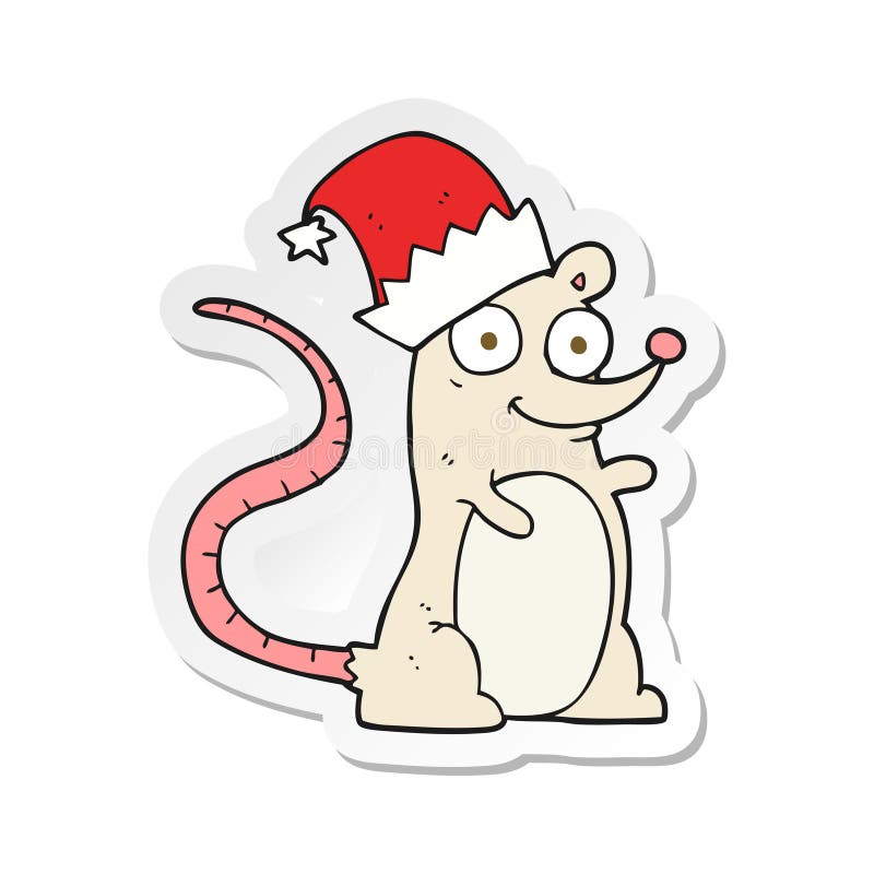 Sticker of a Cartoon Mouse Wearing Christmas Hat Stock Vector ...