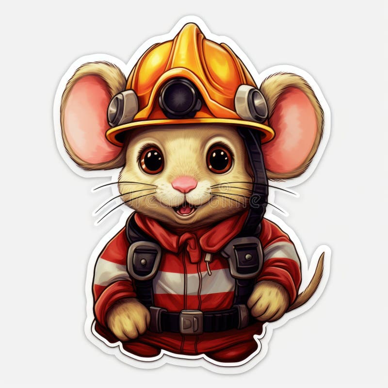 A Sticker of a Cartoon Mouse Wearing a Fireman S Hat. Stock ...