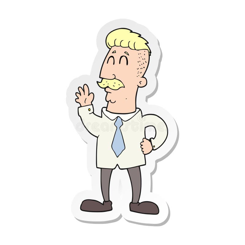 Sticker of a Cartoon Office Man Waving Stock Vector - Illustration of ...