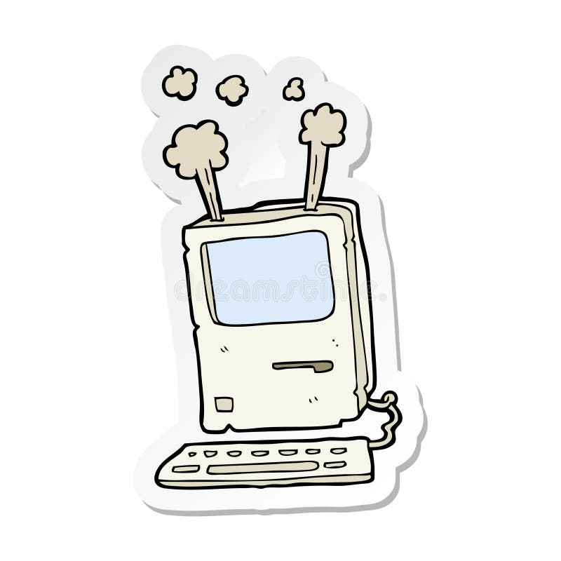Sticker of a Cartoon Old Computer Stock Vector - Illustration of hand ...