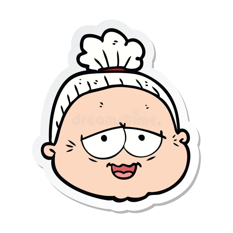 Old Lady Woman Female Face Head Expression Cute Cartoon Sticker Label ...