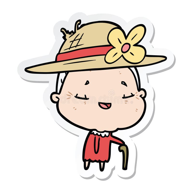 Old Woman Female Elderly Lady Cute Cartoon Sticker Stick Icon Decal ...