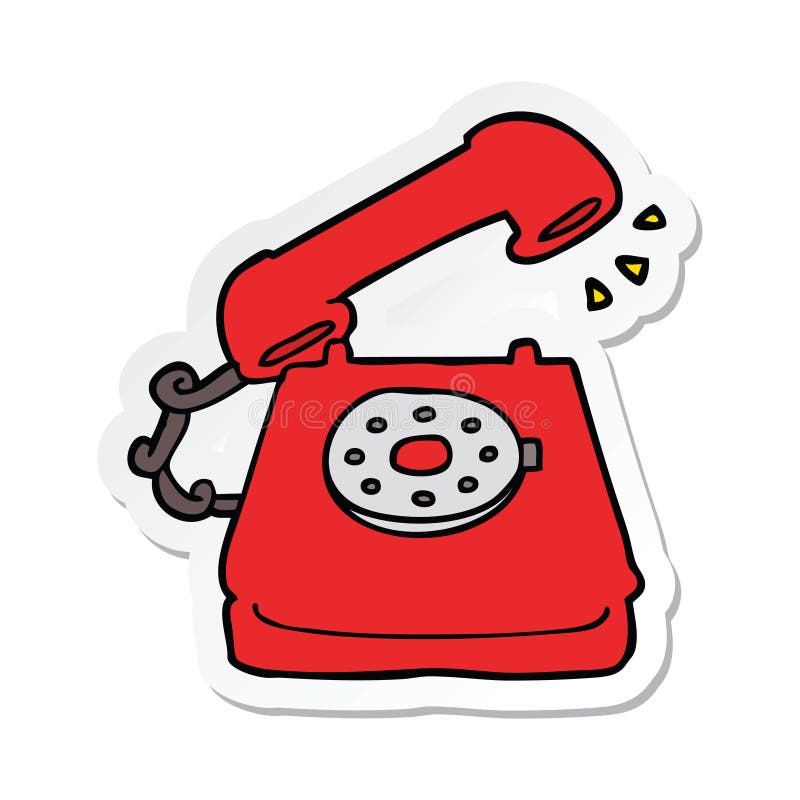 Old Telephone Phone Cute Cartoon Sticker Stick Icon Decal Label Drawing ...