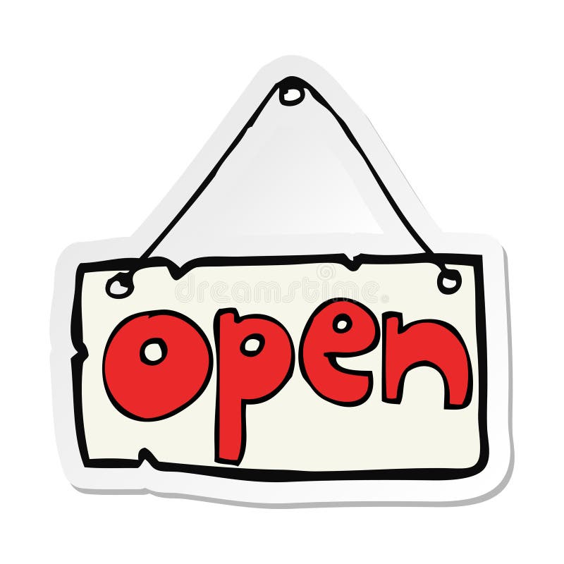 Sticker of a Cartoon Open Shop Sign Stock Vector - Illustration of shop ...