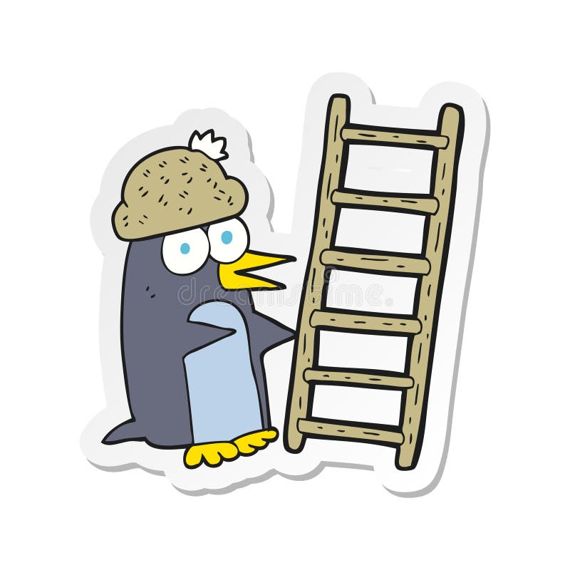 Sticker of a Cartoon Penguin with Ladder Stock Vector - Illustration of ...