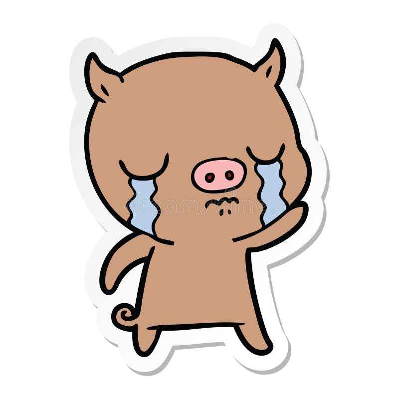 Sticker of a Cartoon Pig Crying Waving Goodbye Stock Vector ...