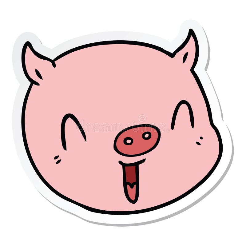 Pig Head Face Animals Cute Cartoon Sticker Label Stick Stock ...