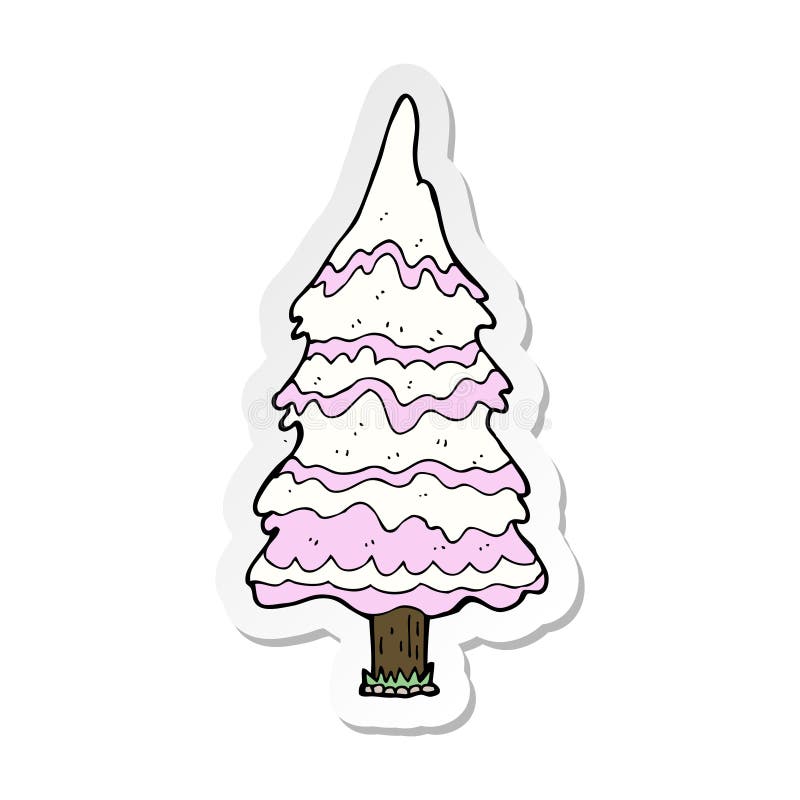 Sticker of a Cartoon Pink Snowy Tree Stock Vector - Illustration of ...