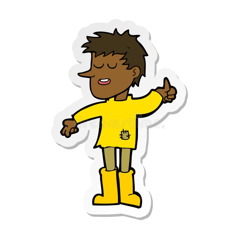 Sticker of a Cartoon Poor Boy with Positive Attitude Stock Vector ...