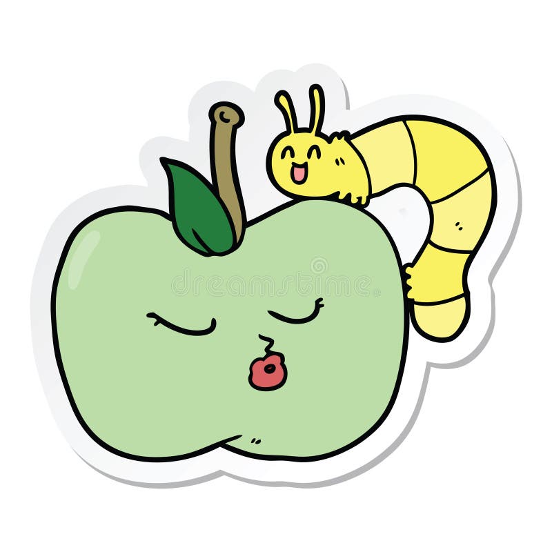 Sticker Apple Worm Fruit Food Cartoon Character Cute Hand Stock ...