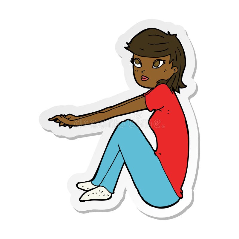 Sticker of a Cartoon Pretty Girl Sitting Stock Vector - Illustration of ...