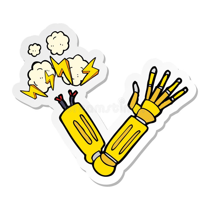 Sticker Robot Arm Waving Cartoon Character Cute Drawing Illustration ...
