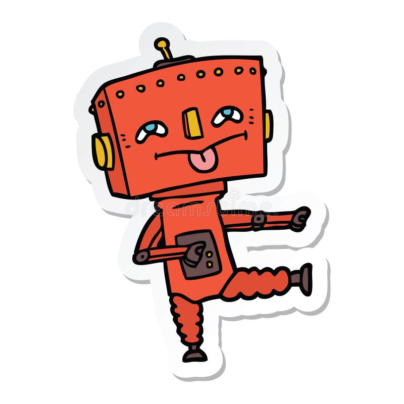 Sticker of a cartoon robot stock vector. Illustration of drawn - 147659035