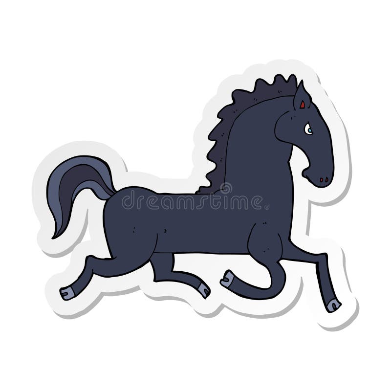 Sticker of a Cartoon Running Black Stallion Stock Vector - Illustration ...