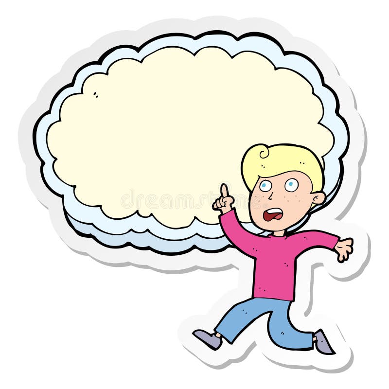 Sticker of a Cartoon Running Boy and Cloud Stock Vector - Illustration ...