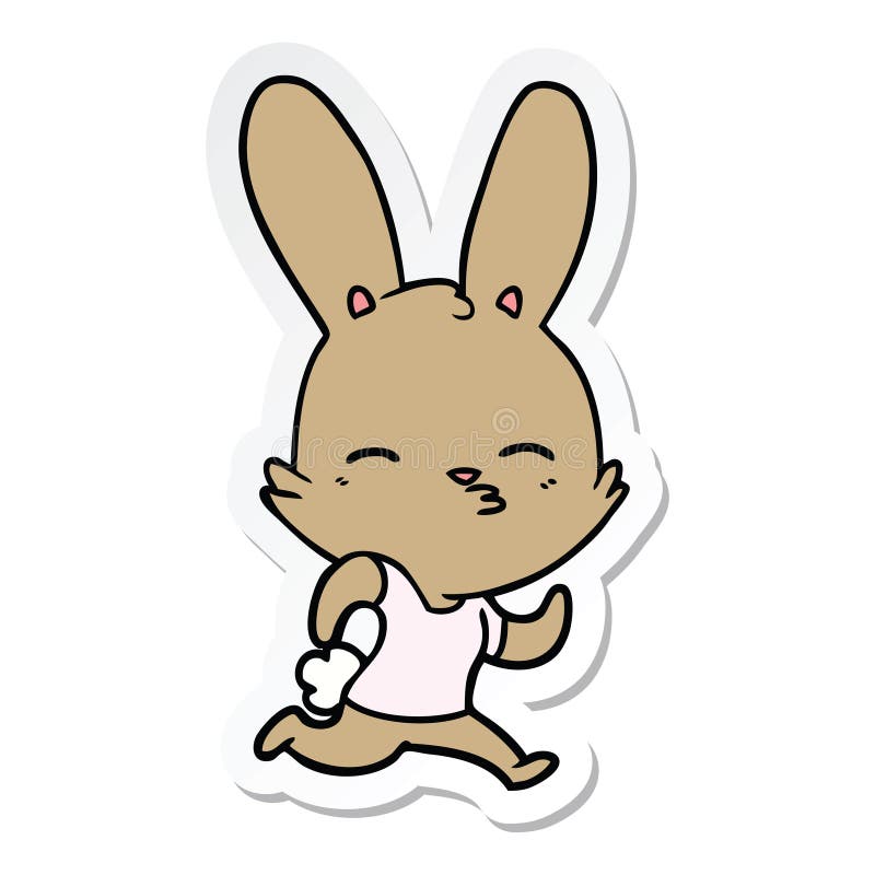 Sticker of a Cartoon Running Rabbit Stock Vector - Illustration of ...