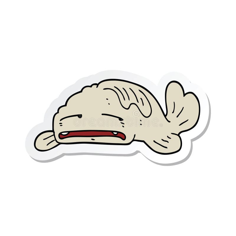 Sticker of a Cartoon Sad Old Fish Stock Vector - Illustration of stick ...