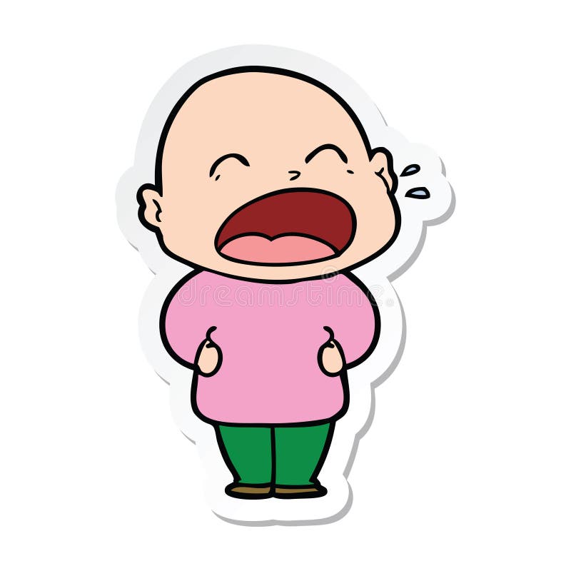 Sticker of a Cartoon Shouting Bald Man Stock Vector - Illustration of ...