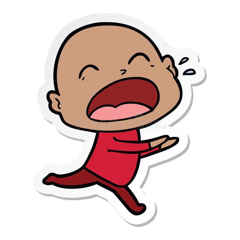 Sticker of a Cartoon Shouting Bald Man Stock Vector - Illustration of ...