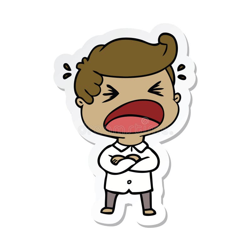 Sticker of a Cartoon Shouting Man Stock Vector - Illustration of retro ...