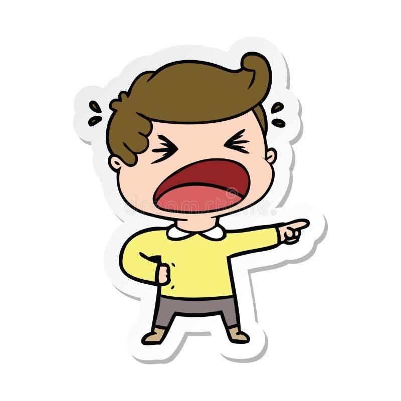Sticker of a Cartoon Shouting Man Pointing Finger Stock Vector ...