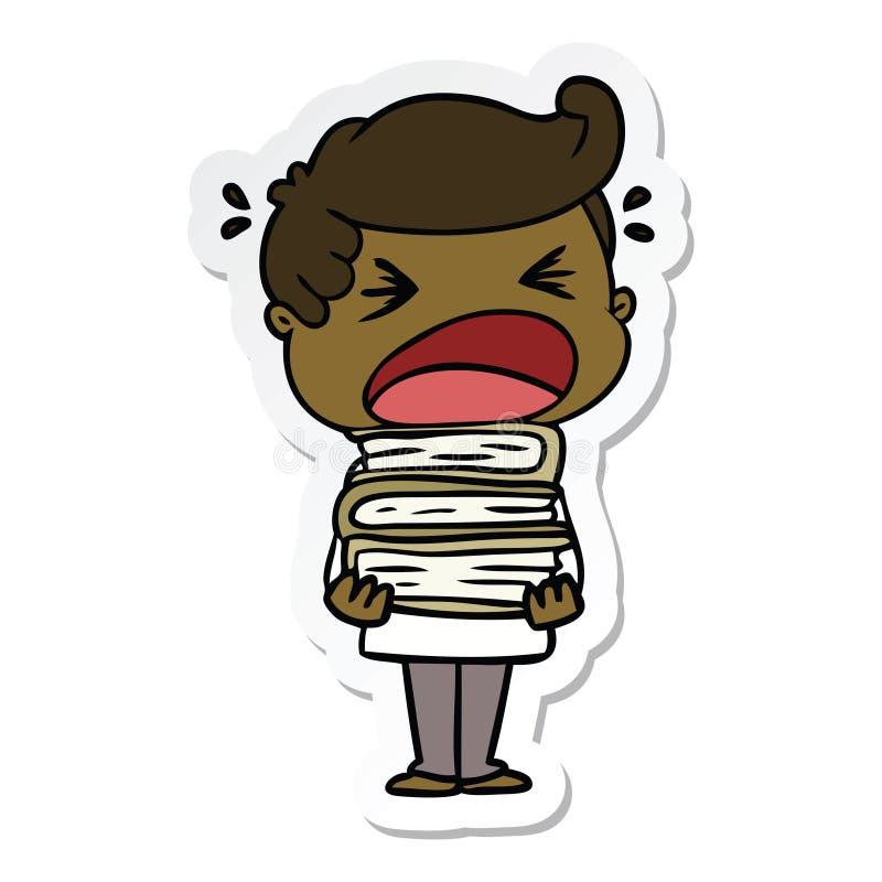 Sticker of a Cartoon Shouting Man with Stack of Books Stock Vector ...