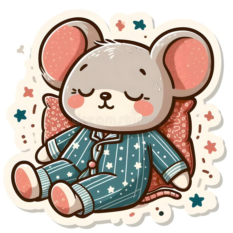 Sticker of a Cartoon Sleeping Teddy Mouse in Pajamas Stock Illustration ...