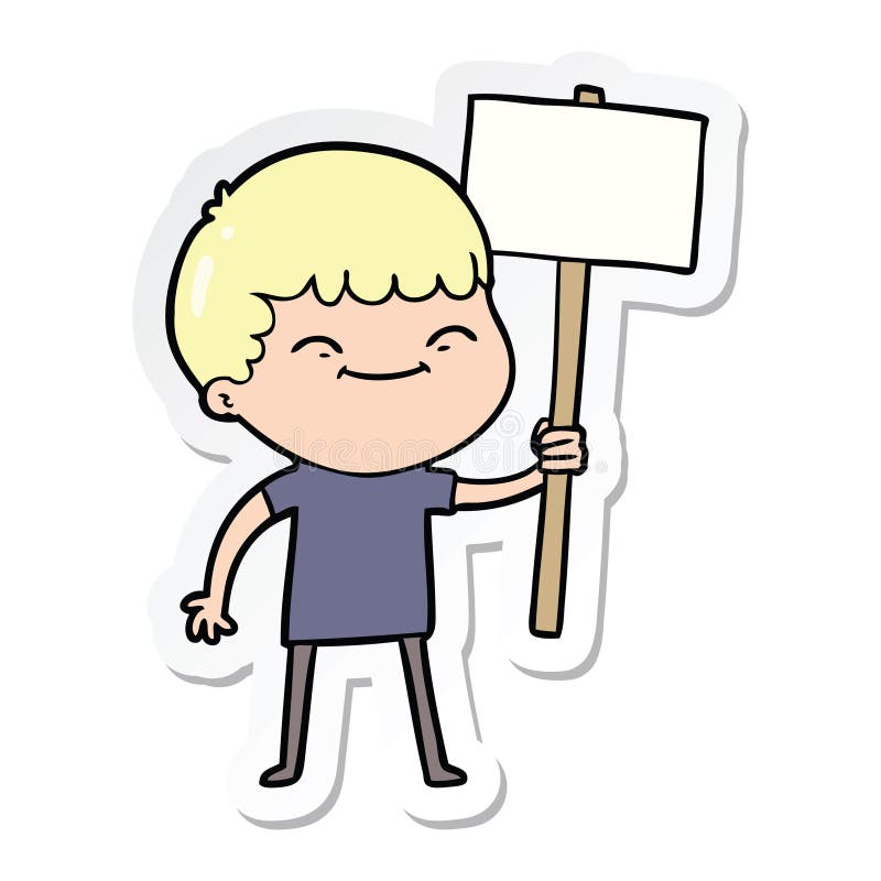 Sticker of a Cartoon Smiling Boy with Placard Stock Vector ...