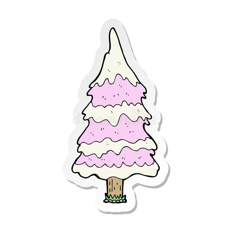 Sticker of a Cartoon Snowy Pink Tree Stock Vector - Illustration of ...