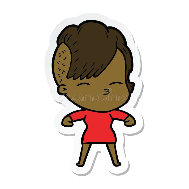 Sticker of a Cartoon Squinting Girl Stock Vector - Illustration of ...