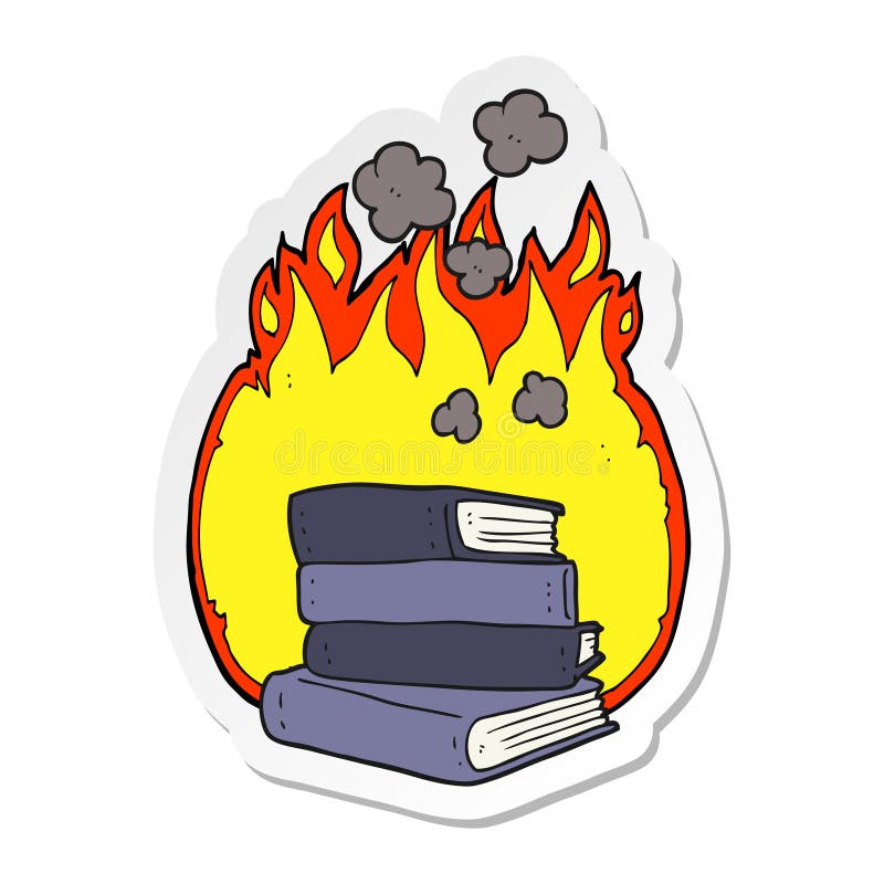 Sticker of a Cartoon Stack of Books Burning Stock Vector - Illustration ...