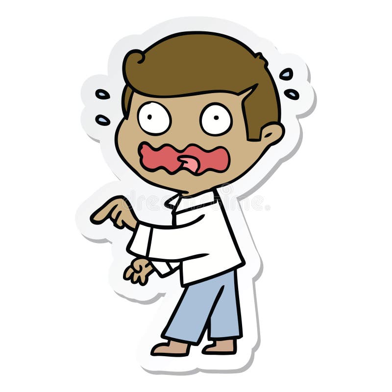 Sticker of a Cartoon Stressed Out Pointing Stock Vector - Illustration ...