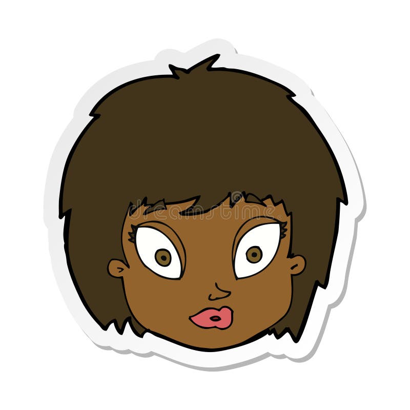 Sticker of a Cartoon Surprised Female Face Stock Vector - Illustration ...