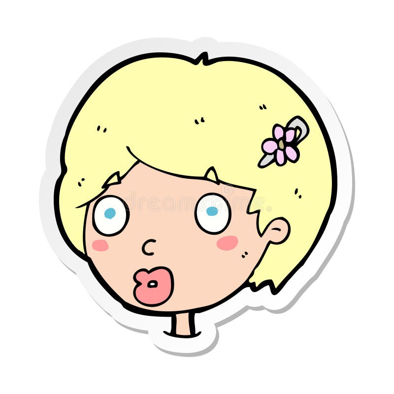 Sticker of a Cartoon Surprised Female Face Stock Vector - Illustration ...