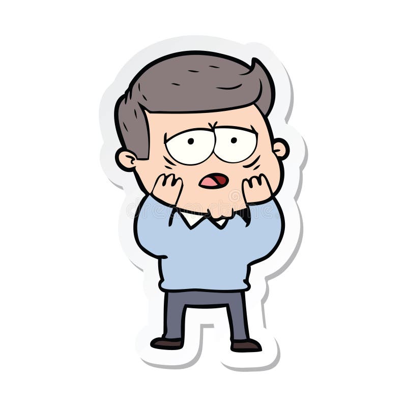 Sticker of a Cartoon Tired Man Stock Vector - Illustration of artwork ...