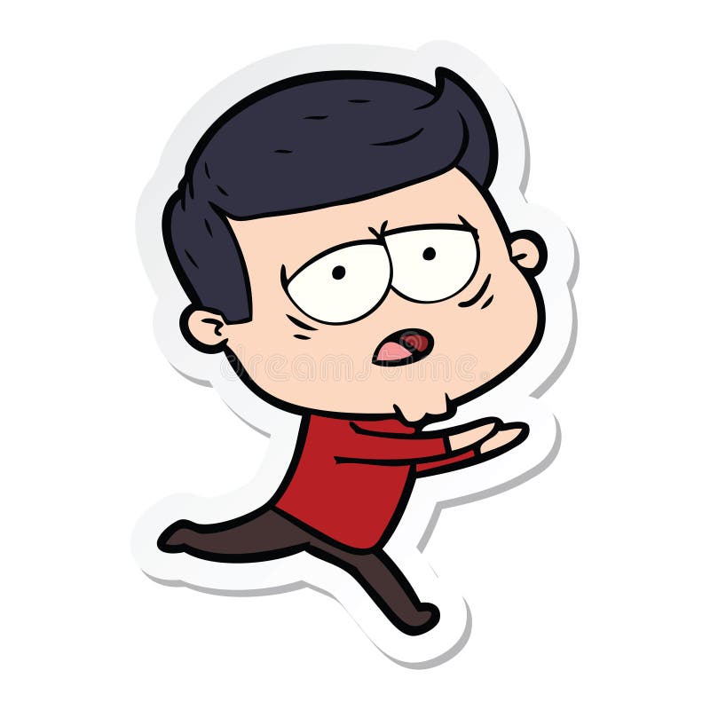 Sticker of a Cartoon Tired Man Stock Vector - Illustration of quirky ...