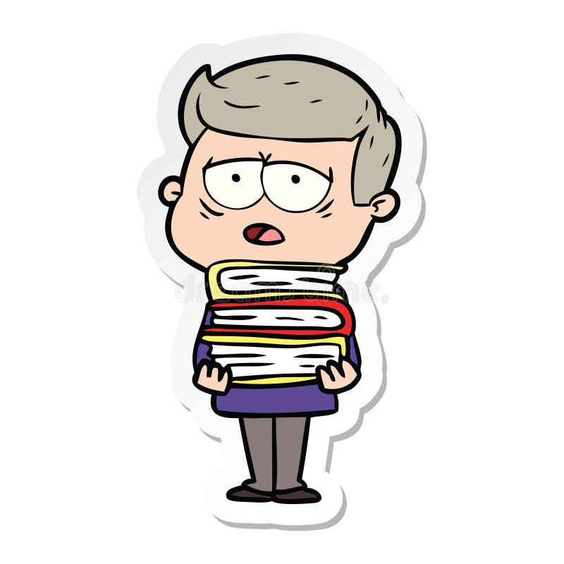 Sticker of a Cartoon Tired Man Stock Vector - Illustration of hand ...