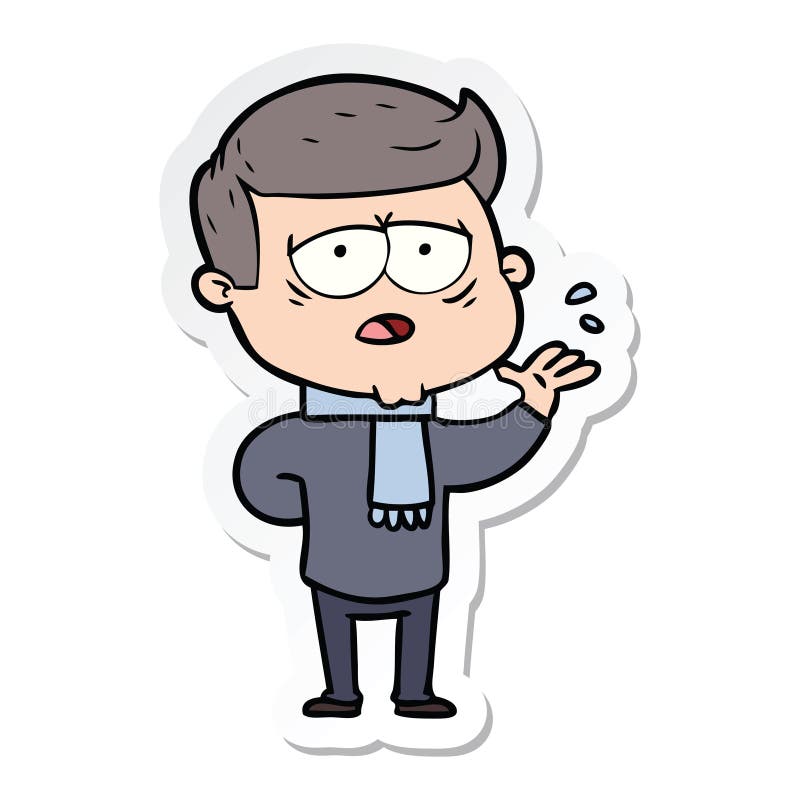 Sticker of a Cartoon Tired Man Stock Vector - Illustration of sticker ...