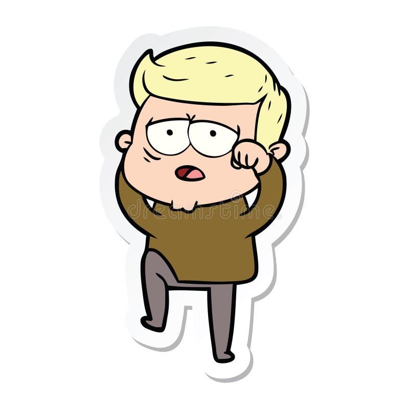 Sticker of a Cartoon Tired Man Stock Vector - Illustration of sticker ...