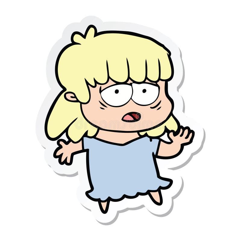 Sticker of a Cartoon Tired Woman Stock Vector - Illustration of girl ...